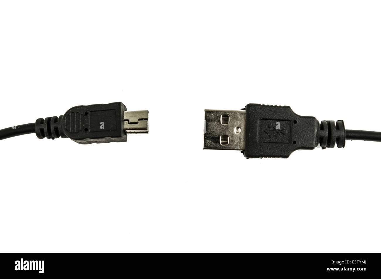 black usb cable isolated on white Stock Photo - Alamy