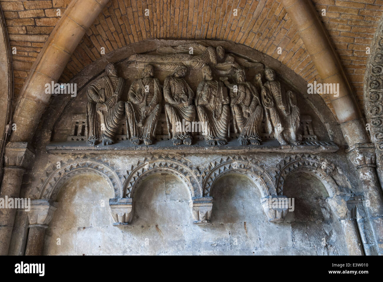 Saxon stone carvings in the South porch to Malmesbury abbey Stock Photo ...