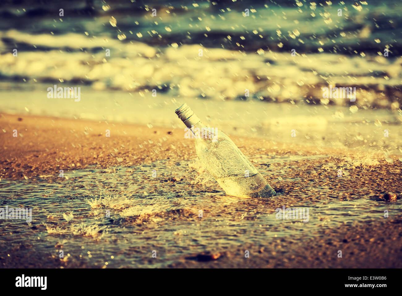Bottle with water drops on beach, retro instagram vintage effect Stock ...