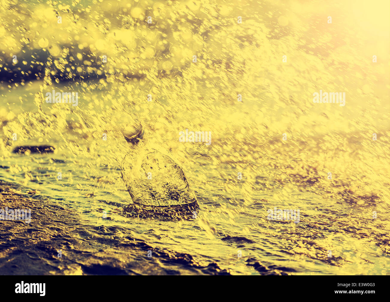 Bottle with water drops on beach, retro instagram vintage effect Stock ...