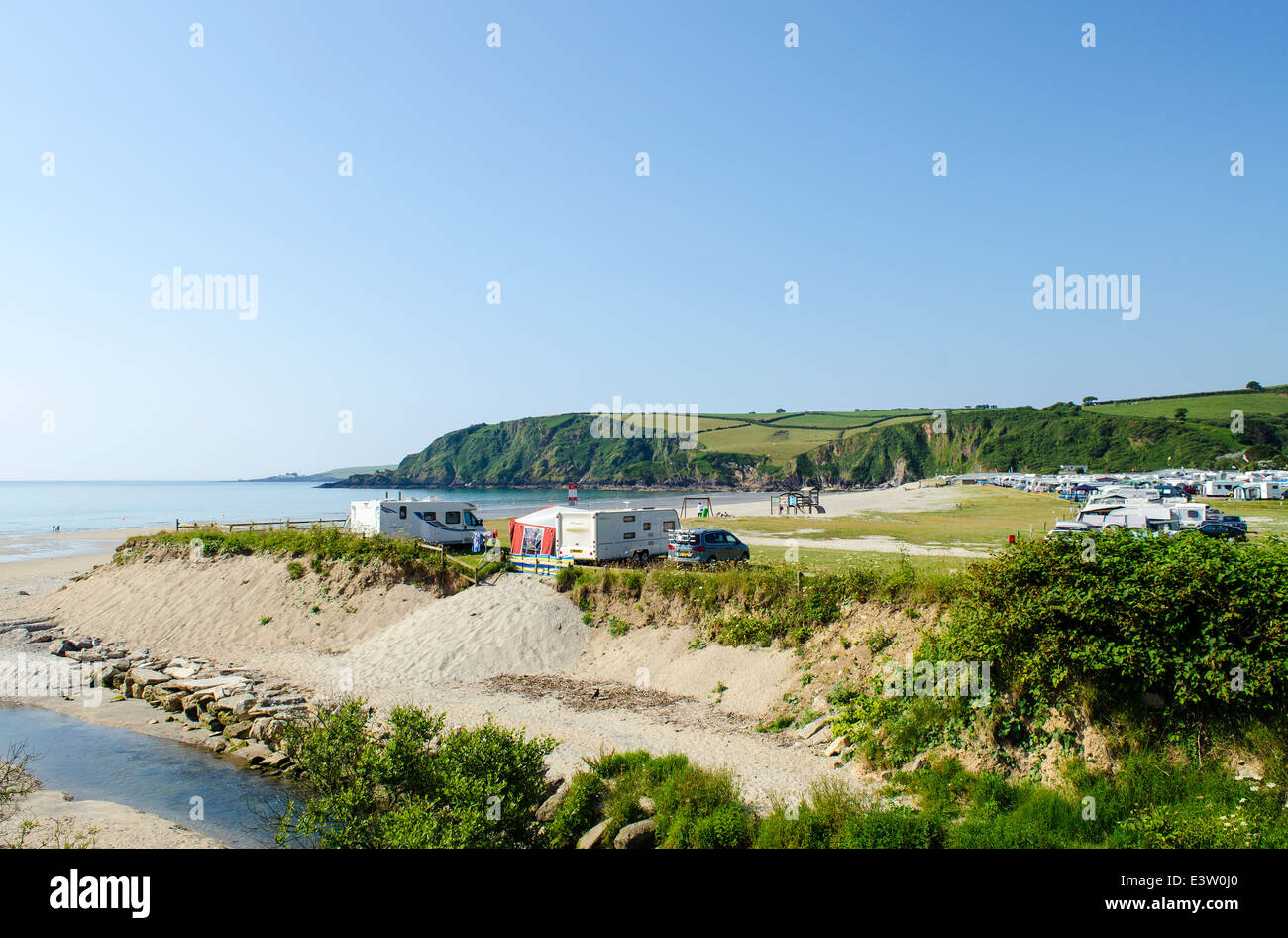 caravan and camping site at Pentewan sands near Mevagissey in Cornwall ...