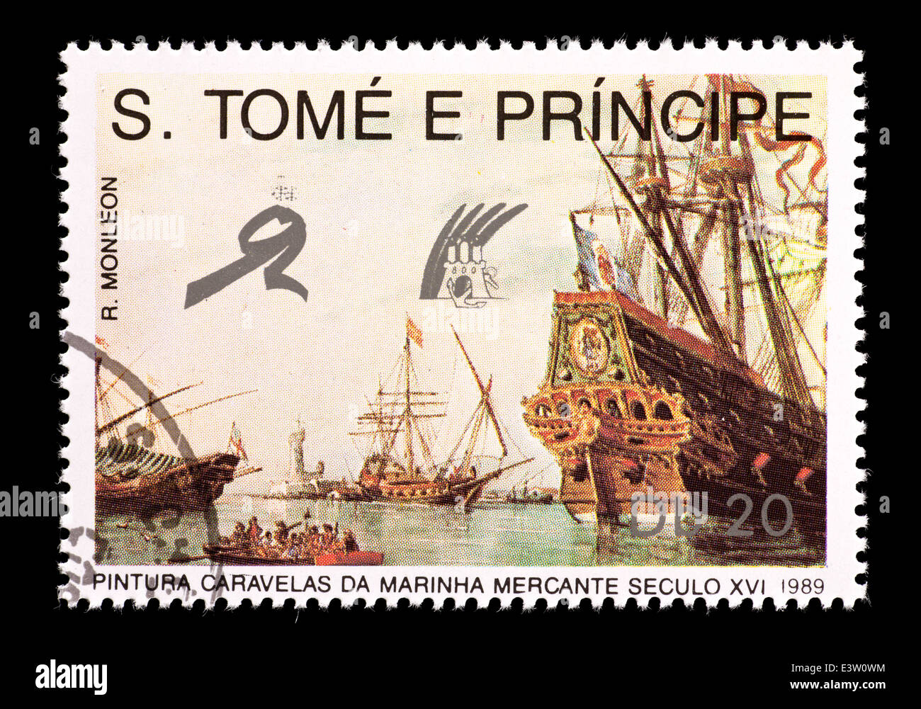Postage stamp from Saint Thomas and Prince Islands depicting caravel ...