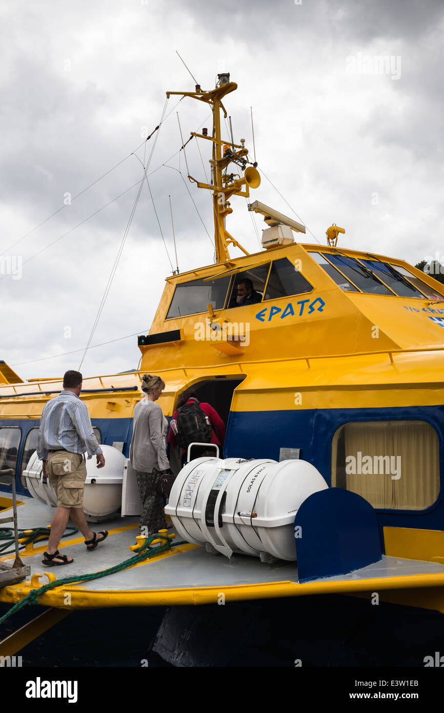 Passengers boarding the Flying Dolphin, Greek hydrofoil ferry, at ...