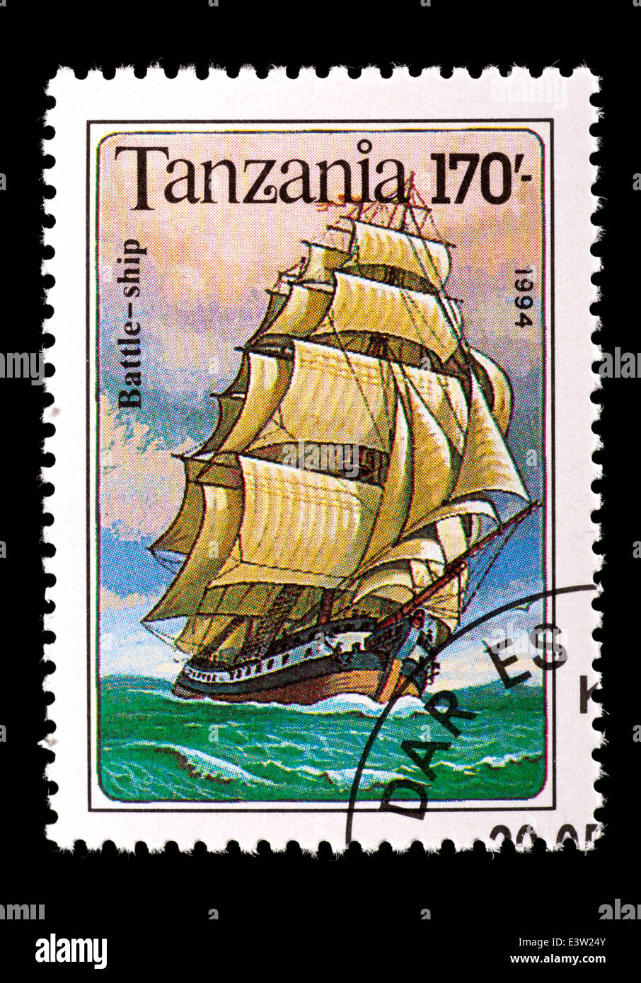 Postage stamp from Tanzania depicting a ship of the line battleship ...