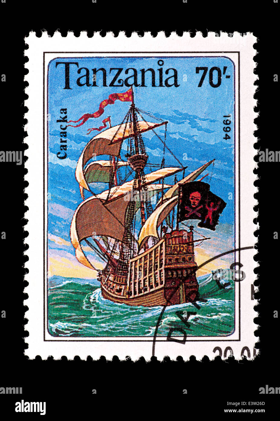Postage stamp from Tanzania depicting a carrack Stock Photo - Alamy