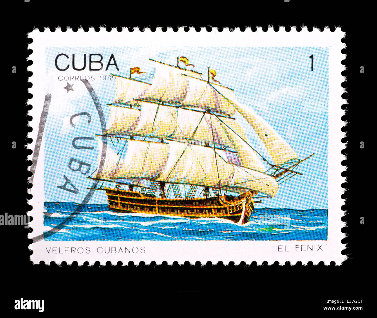 Postage stamp from Cuba depicting the warship El Fenix Stock Photo - Alamy