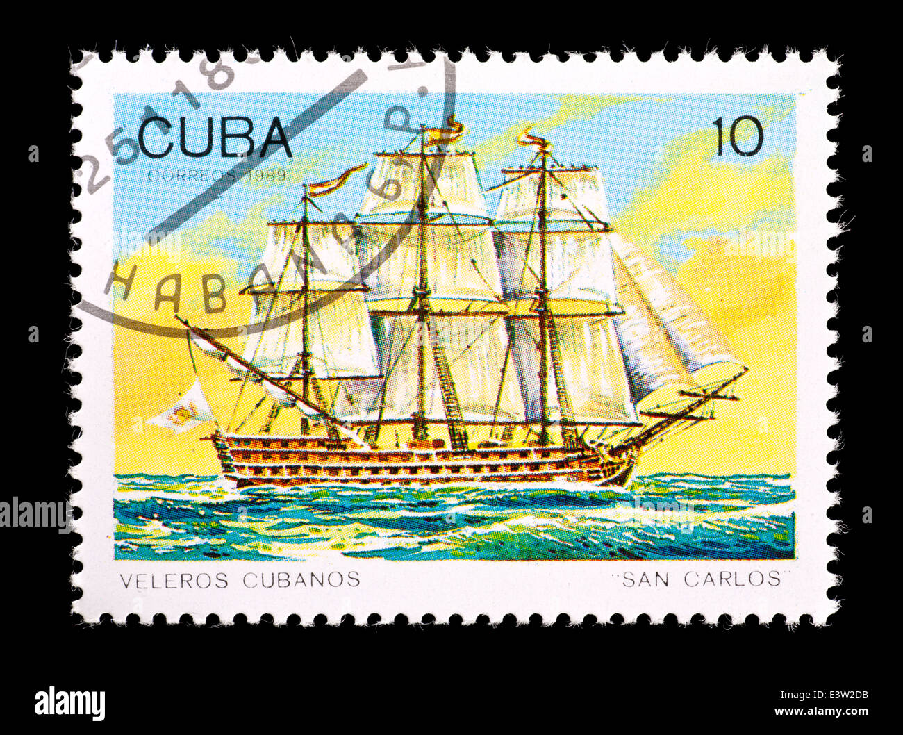 Postage stamp from Cuba depicting the warship San Carlos Stock Photo ...