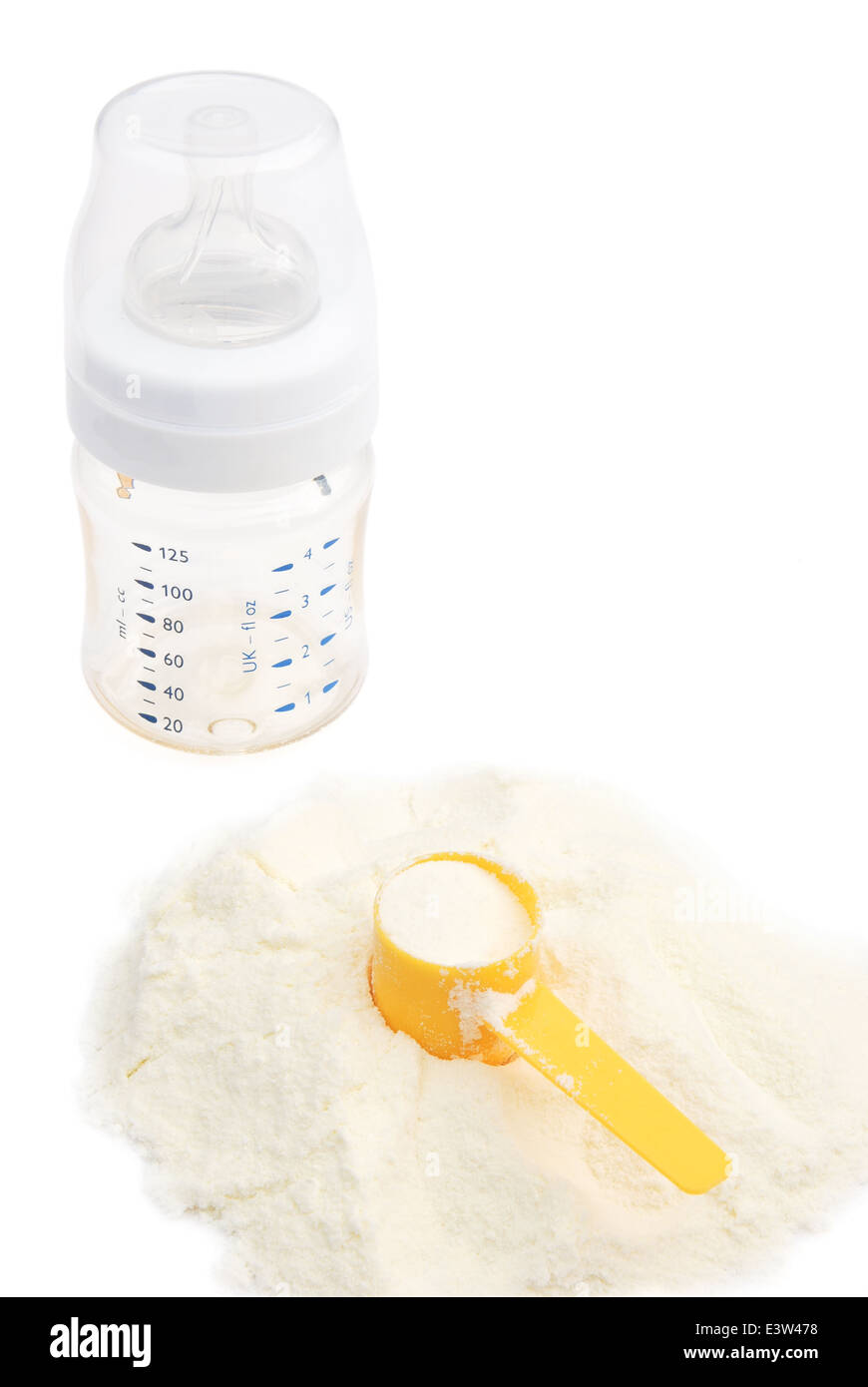 powder milk and bottle on white Stock Photo - Alamy