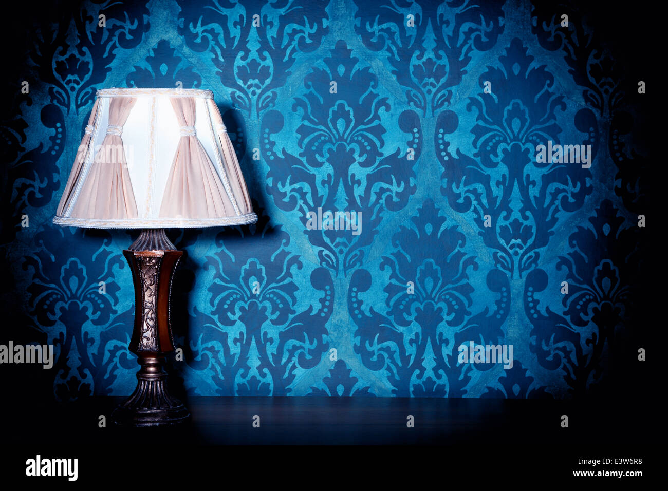 Vintage lamp on blue rococo pattern background. Victorian. Retro ...