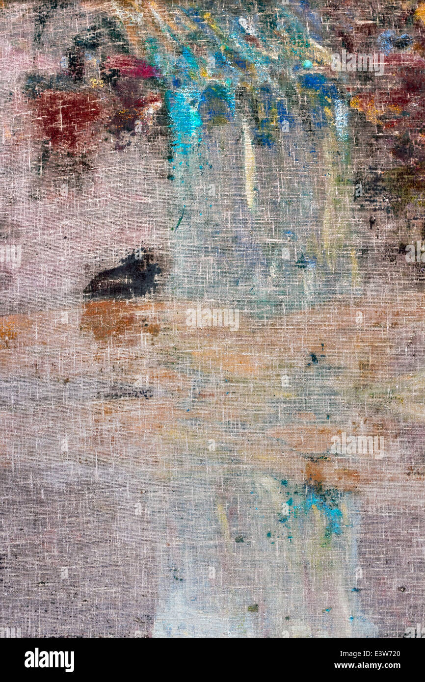 Back side view background of real oil painted retro vintage canvas ...