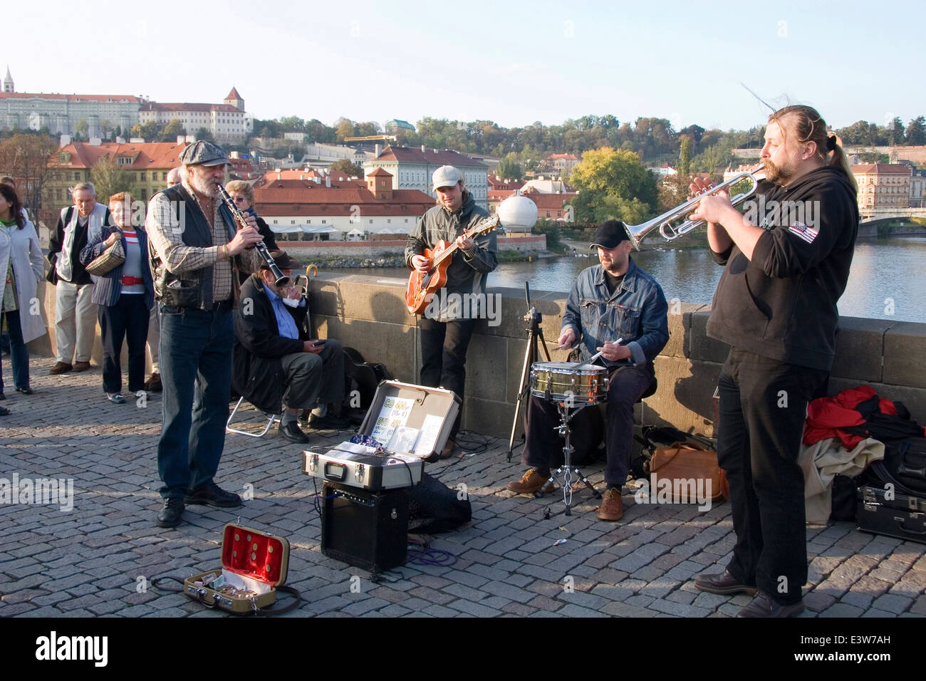 Music band playing at charles bridge, prague, czech republic Stock ...