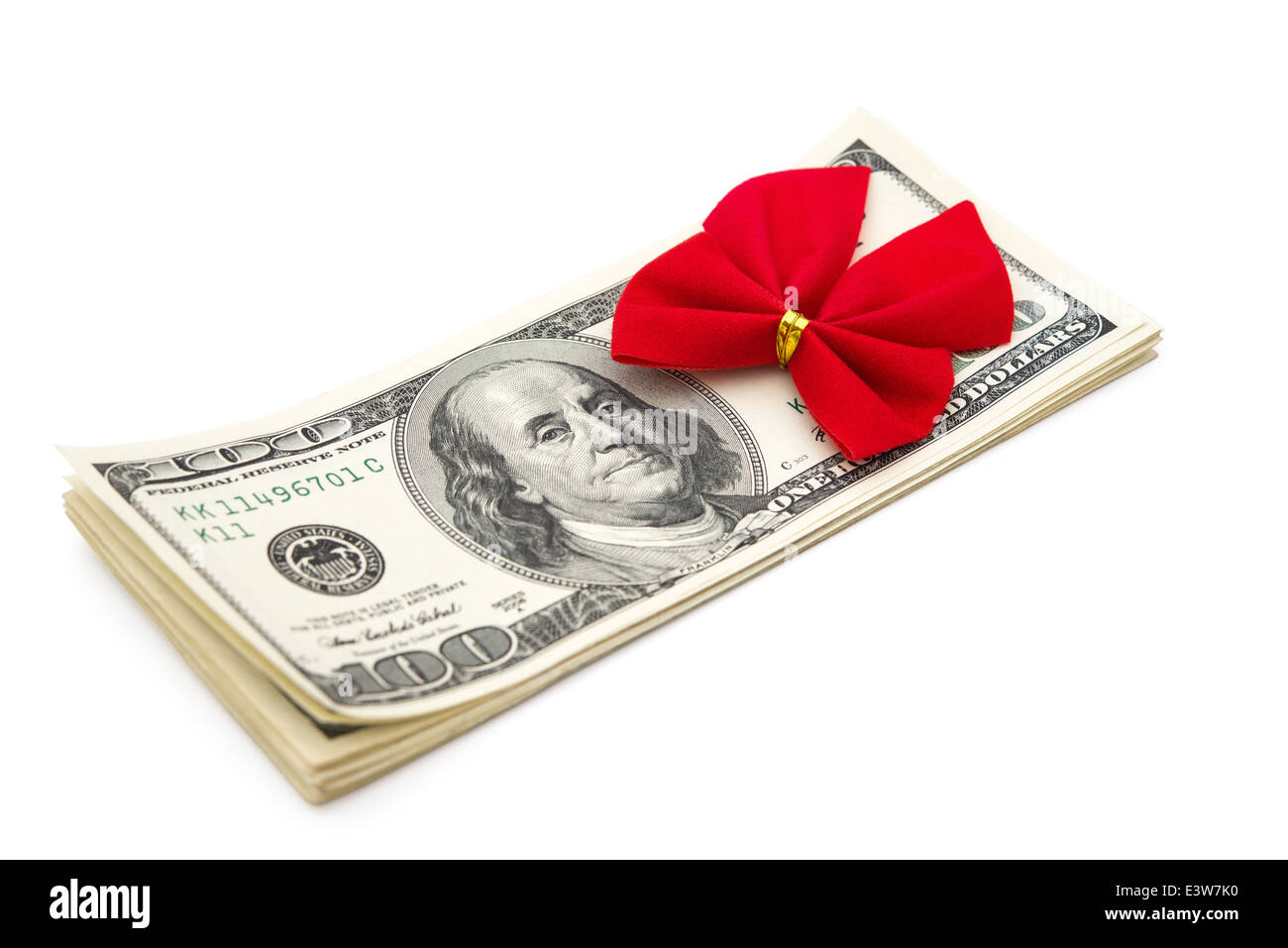 stack of dollars with red bow as gift with clipping path Stock Photo ...