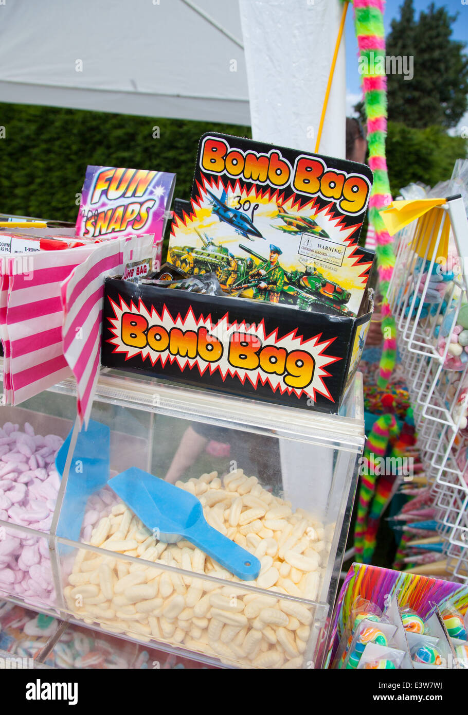 Close up of Fun Snaps and Bomb Bag and sweets - retro toys on a stall ...