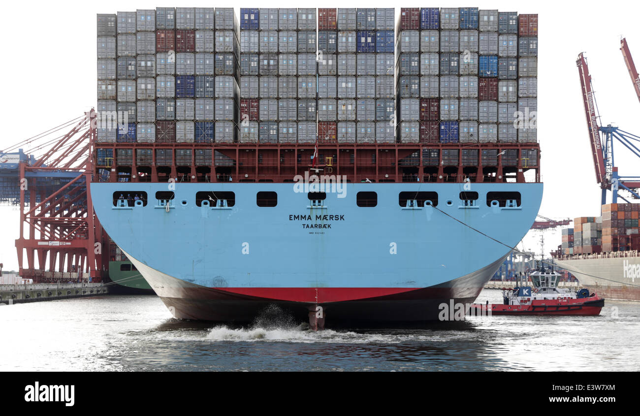 Hamburg, Germany. 29th June, 2014. Container ship 'Emma Maersk' arrives ...