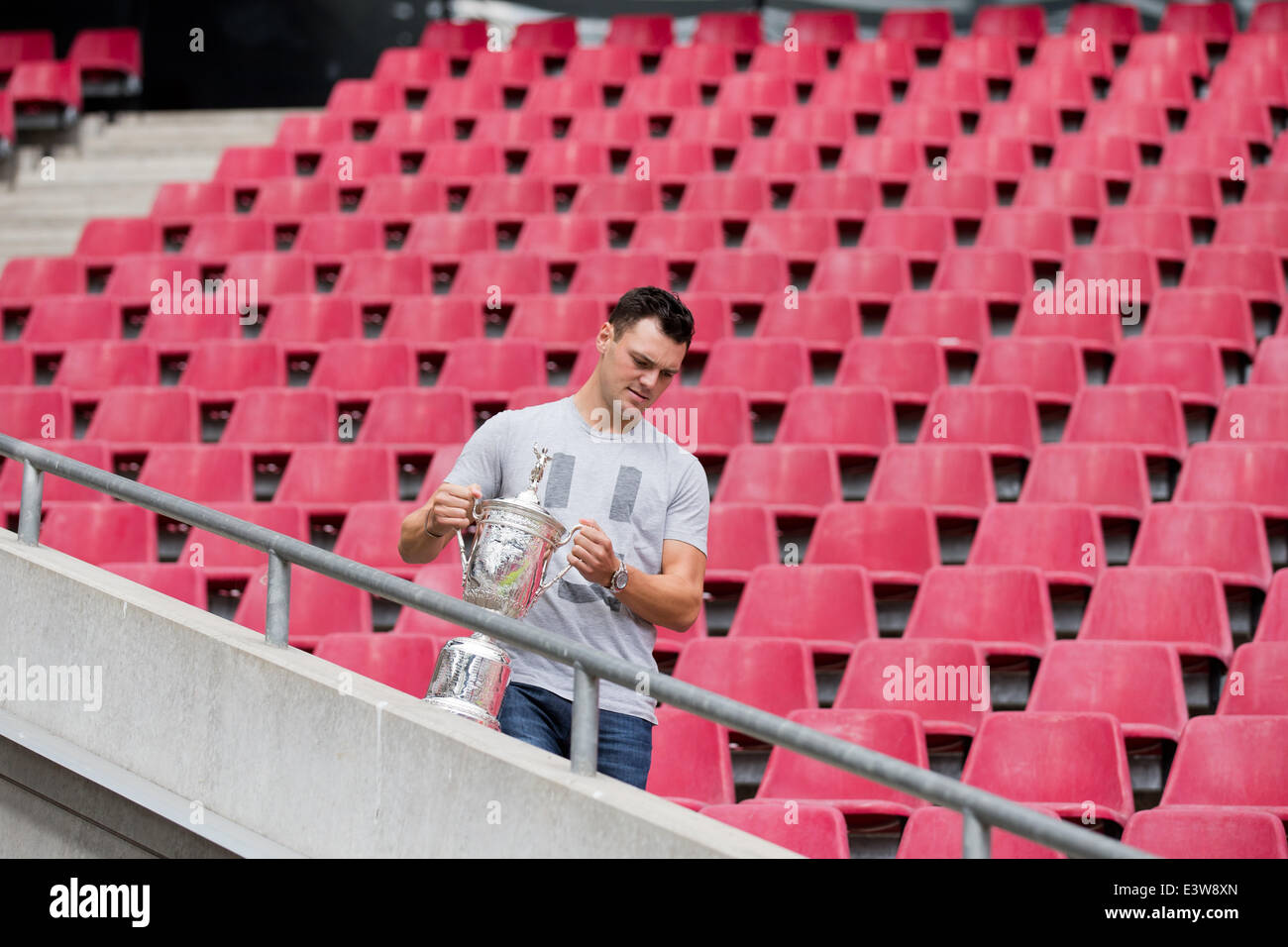 German golfer Martin Kaymer poses with his US Open trophy at the ...