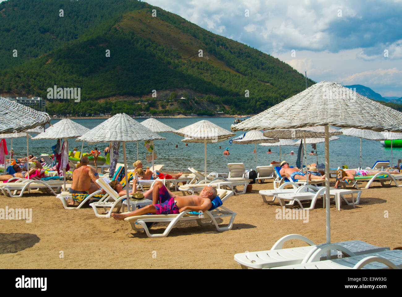 Beach, Icmeler resort, near Marmaris, Mugla province, Turkey, Asia ...