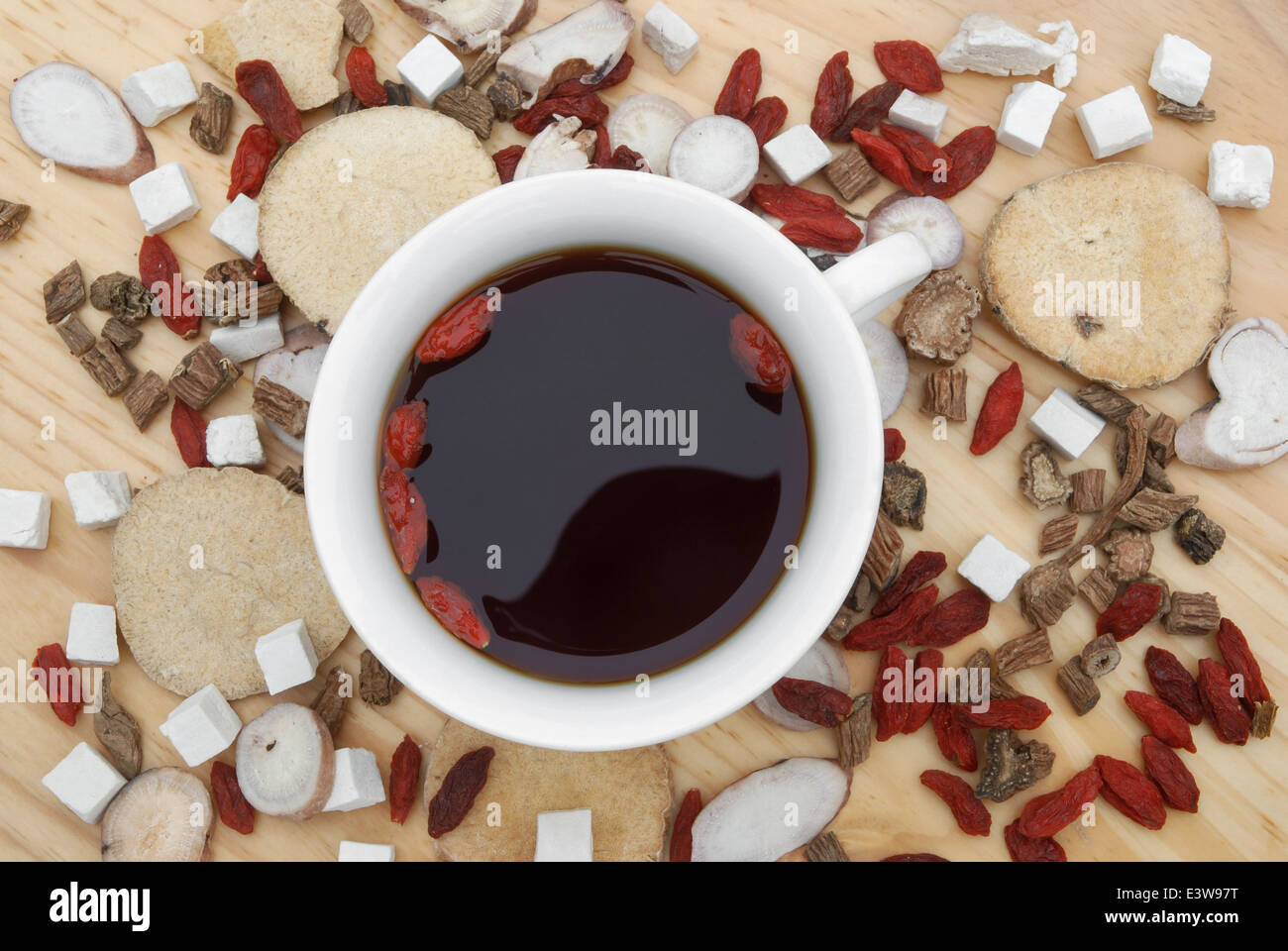 top view chinese herbs blends and herb tea on wood Stock Photo - Alamy