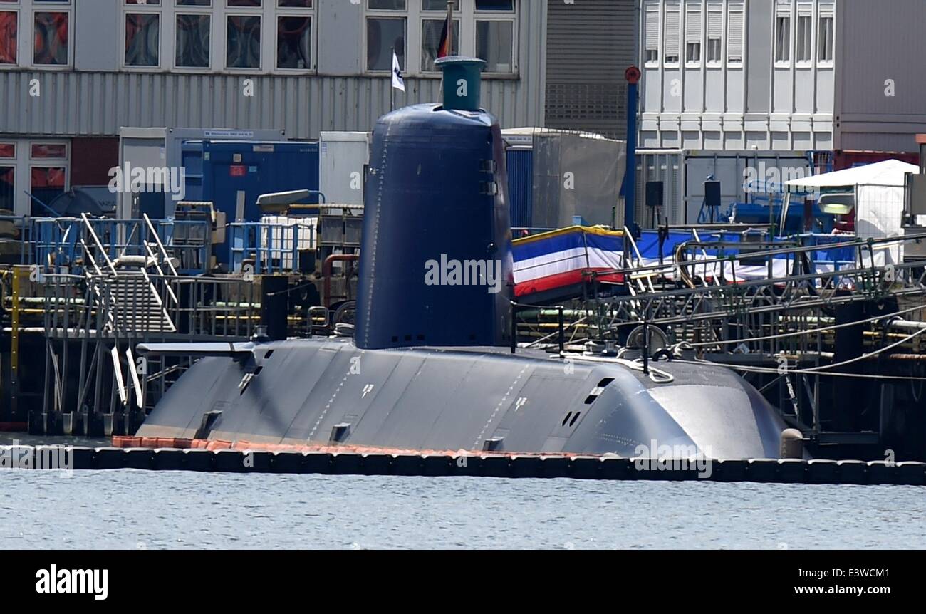 Kiel, Germany. 30th June, 2014. A new submarine for the Israeli Navy is ...