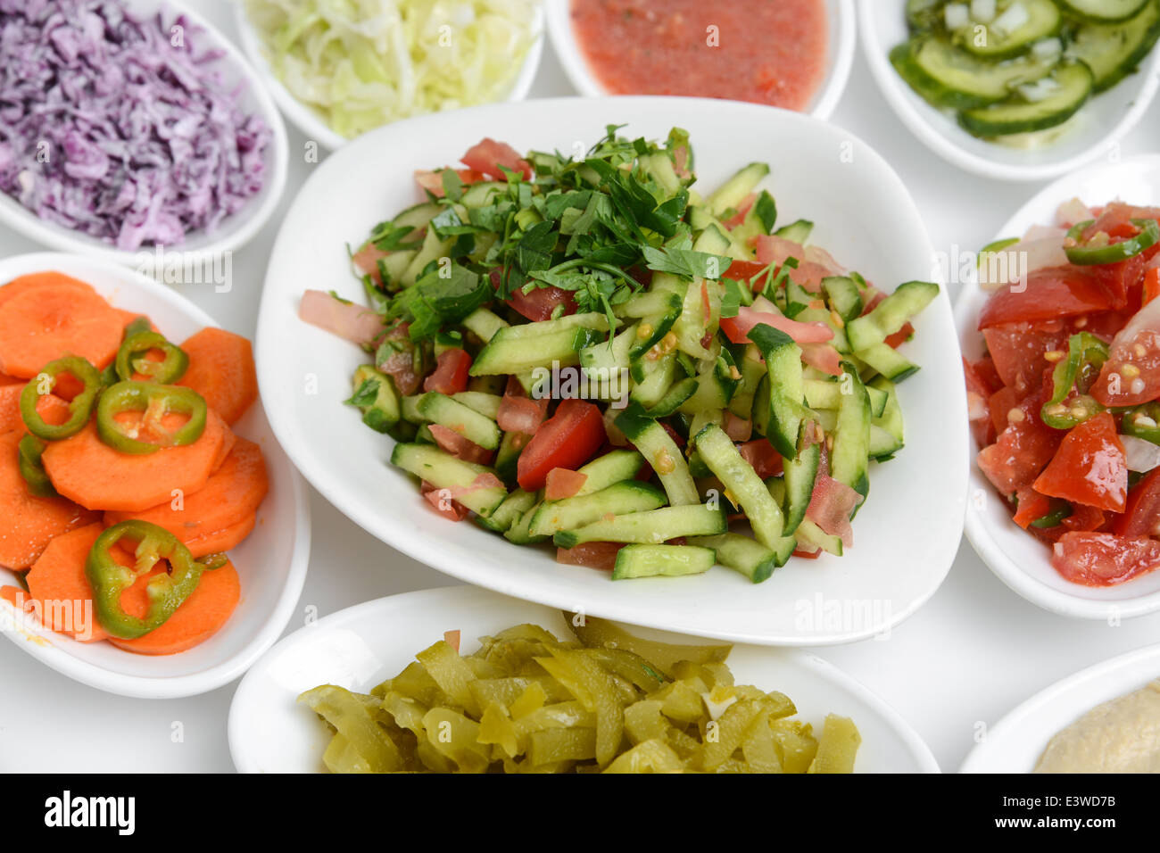 A table set with local salads Stock Photo - Alamy
