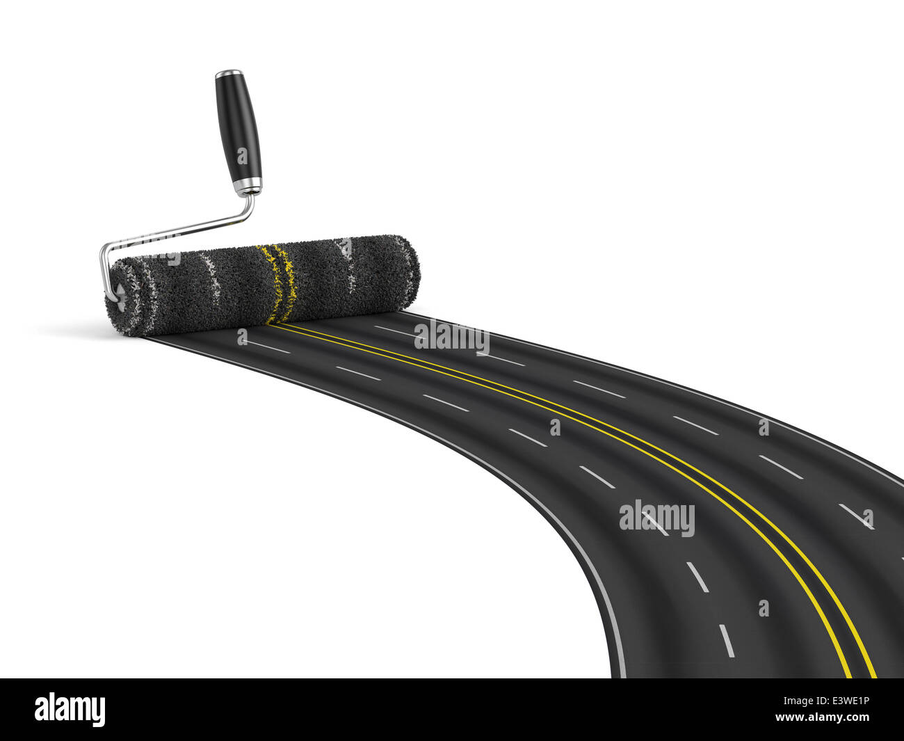 3d render of painting the road with roller brush. Road construction ...