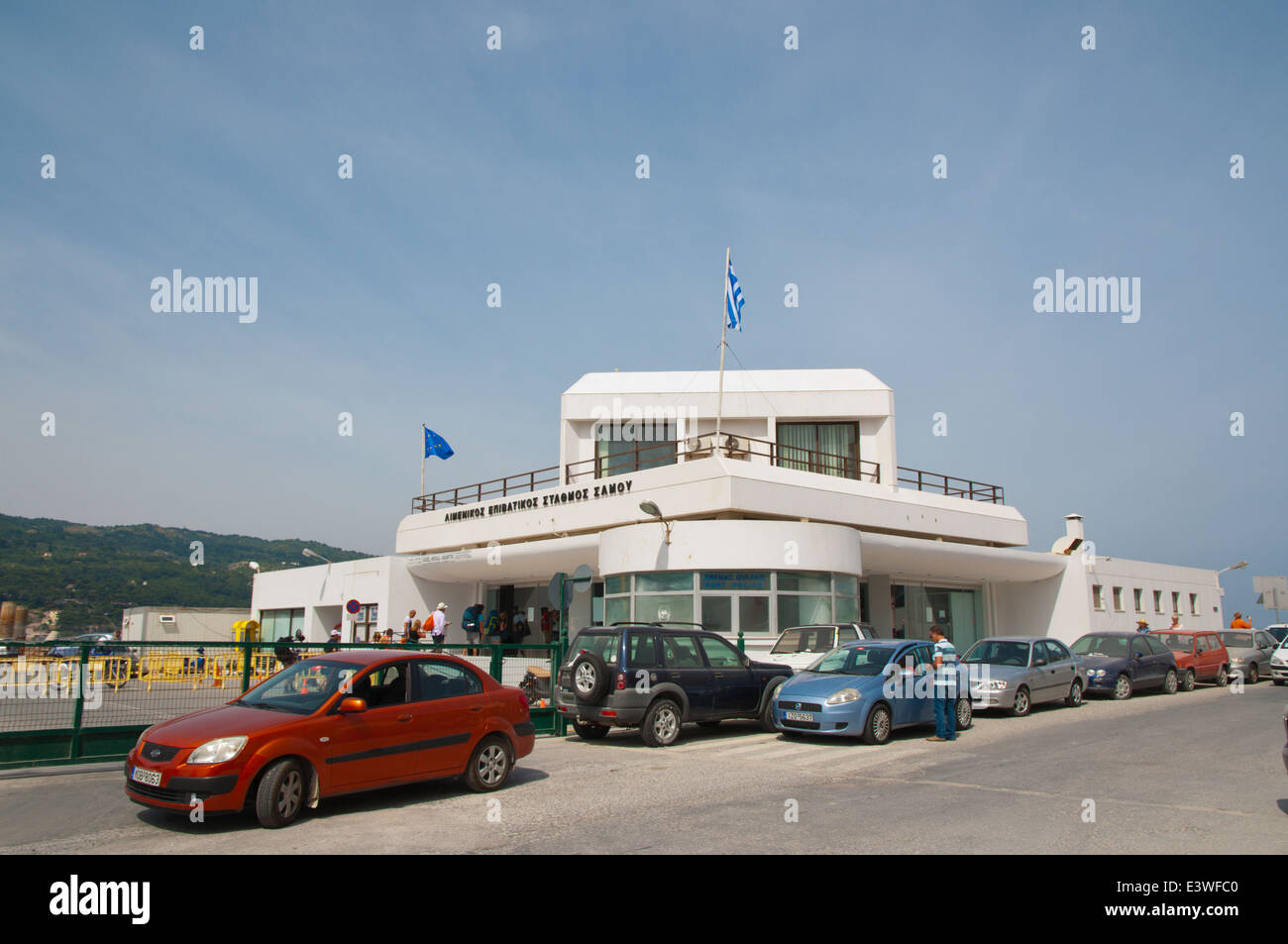 Cars, the port, Vathy, Samos Town, Samos island, Greece, Europe Stock ...