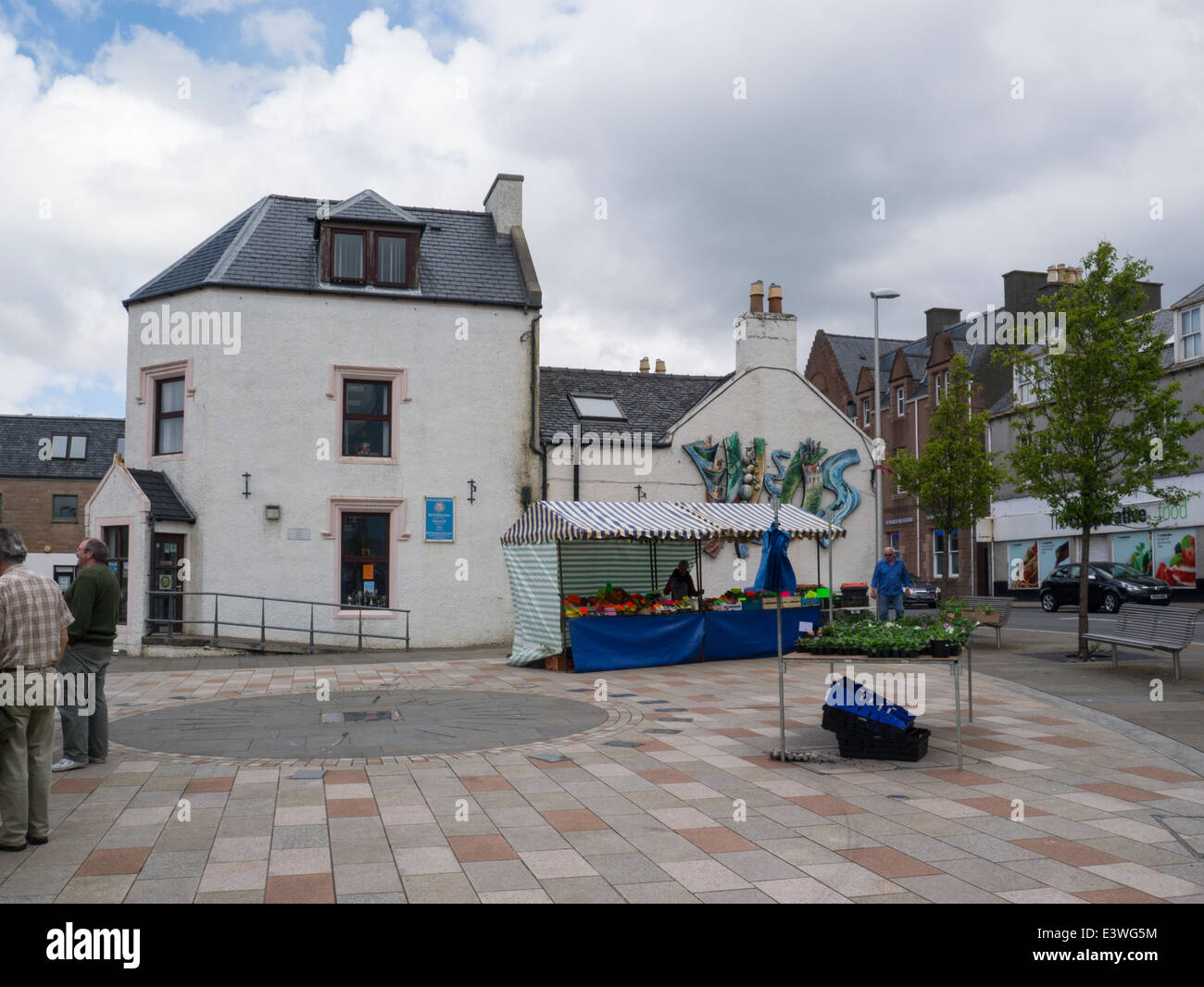 Market stalls in pedestrianised town centre square Stornoway Isle of ...