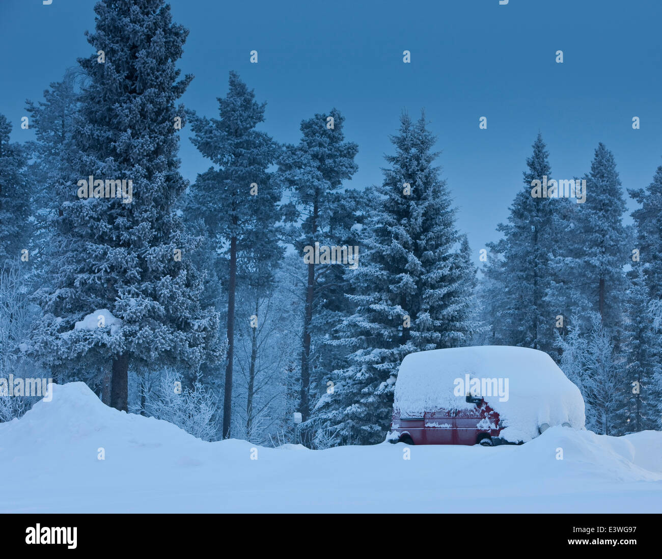 Snow covered truck and trees, Lapland, Sweden Stock Photo - Alamy