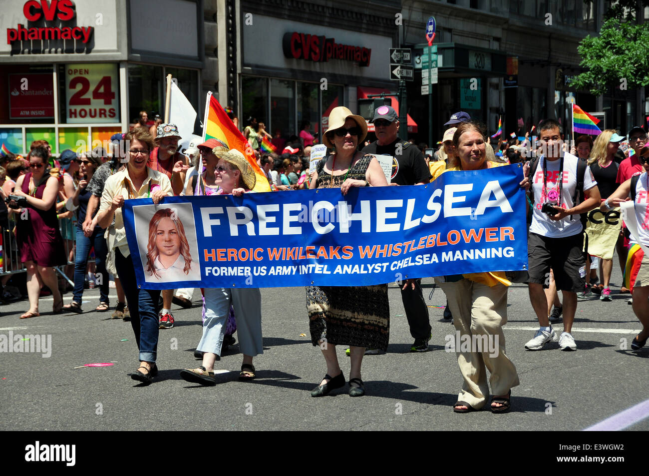 NYC: Marchers with banner for Chelsea Manning, a Wikileaks whistle ...