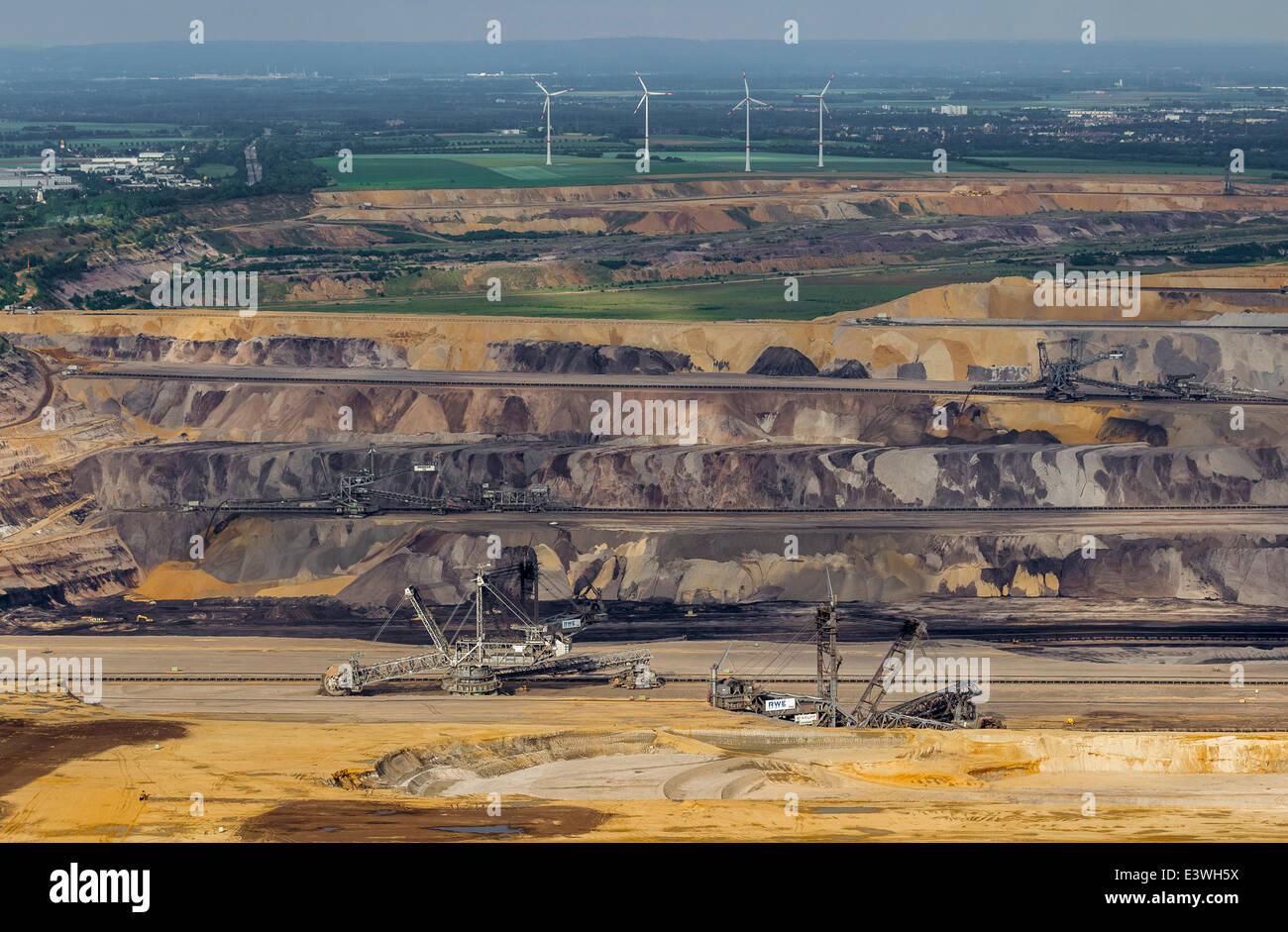 Aerial view, diggers in the Garzweiler surface mine, RWE Rheinbraun ...