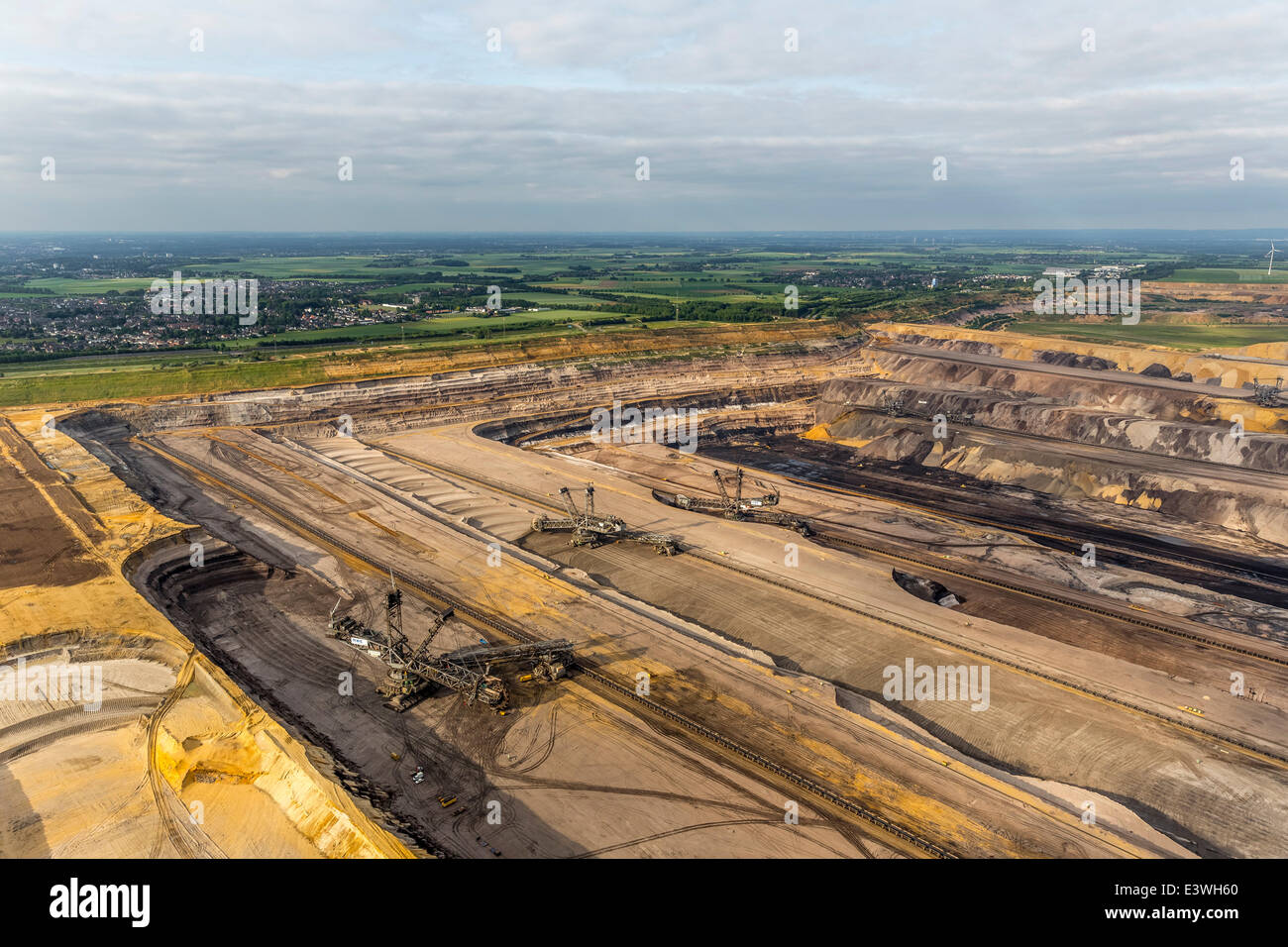 Aerial view, diggers in the Garzweiler surface mine, RWE Rheinbraun ...
