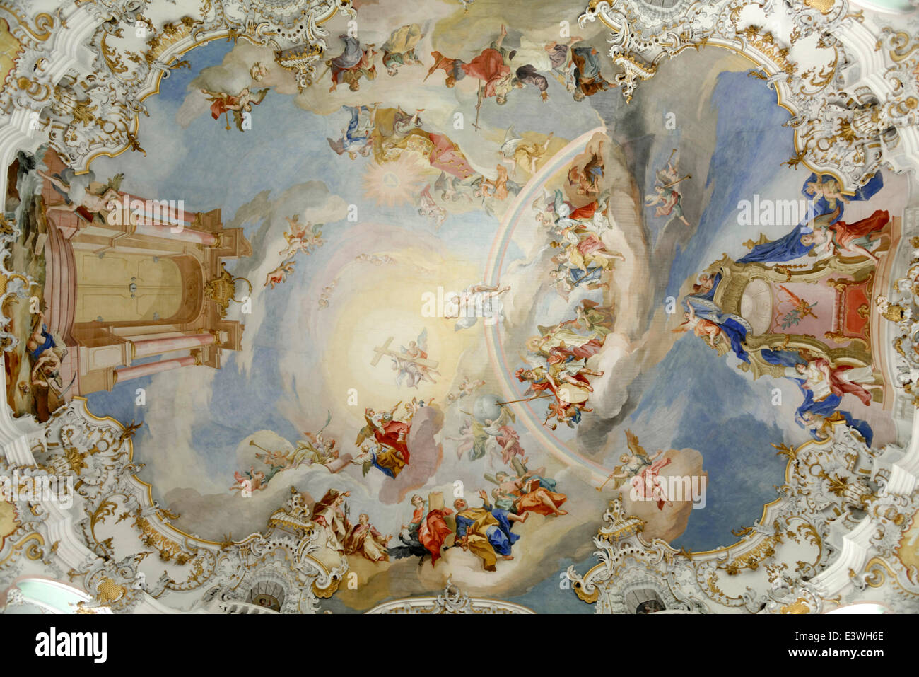 Dome fresco, Wieskirche or Pilgrimage Church of Wies, Rococo, UNESCO ...