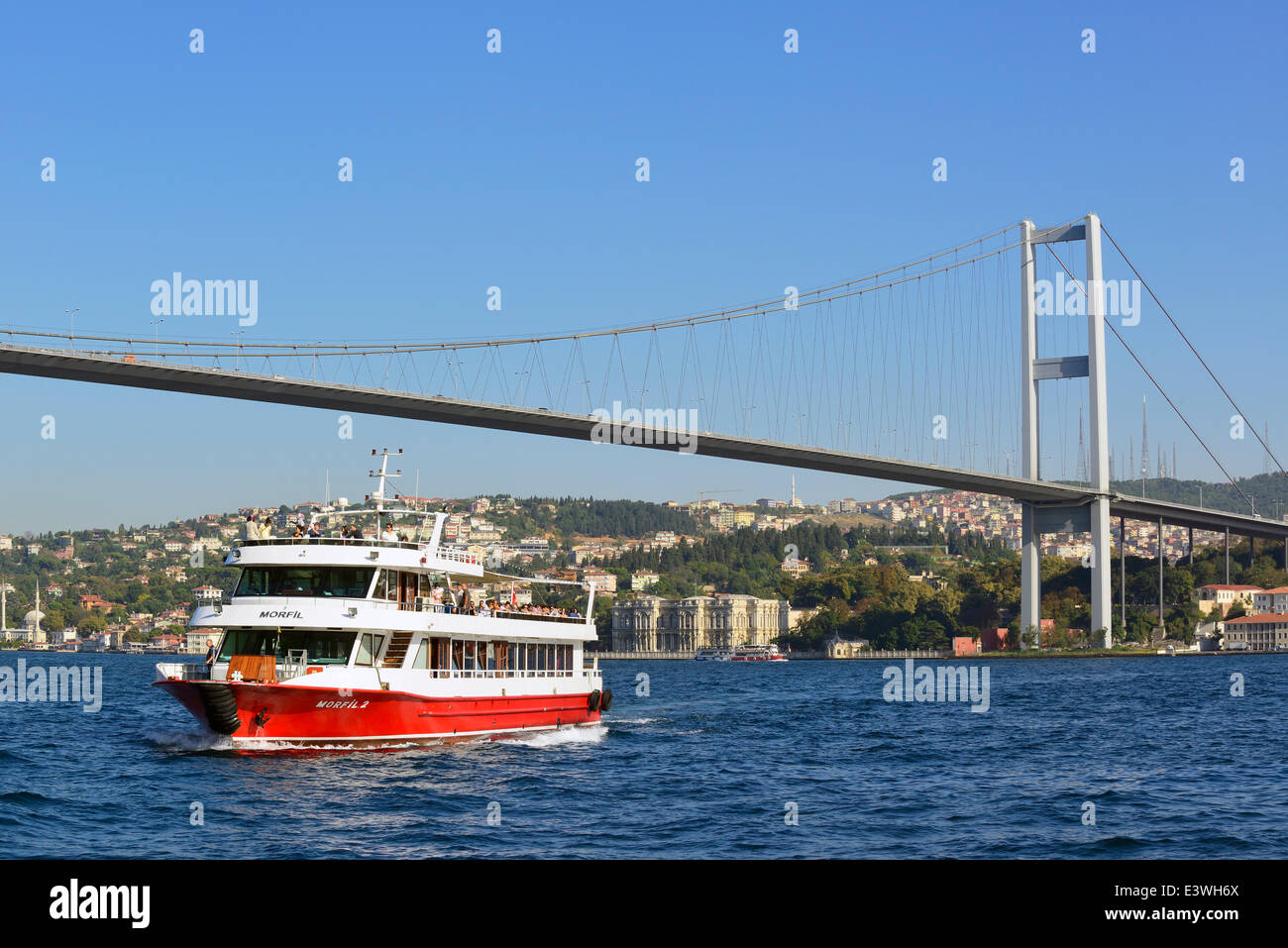 Ferry on the Bosphorus, Bosphorus Bridge, Asian shore, from Ortaköy ...