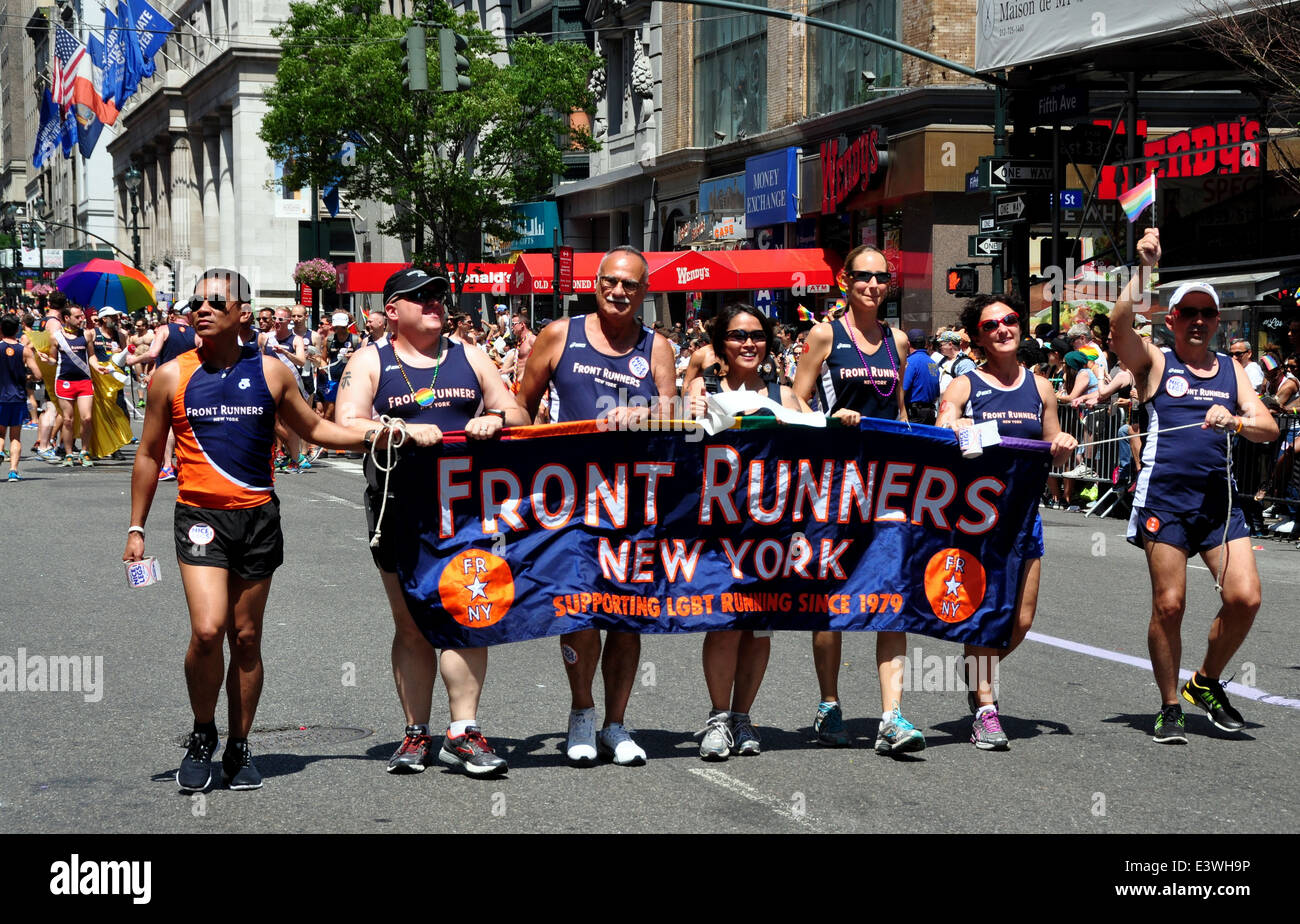 NYC: Members of Front Runners New York with their banner at the 2014 ...