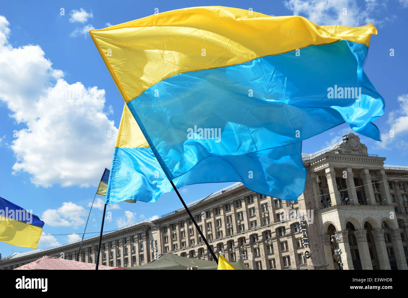 Ukrainian flags flying Stock Photo - Alamy