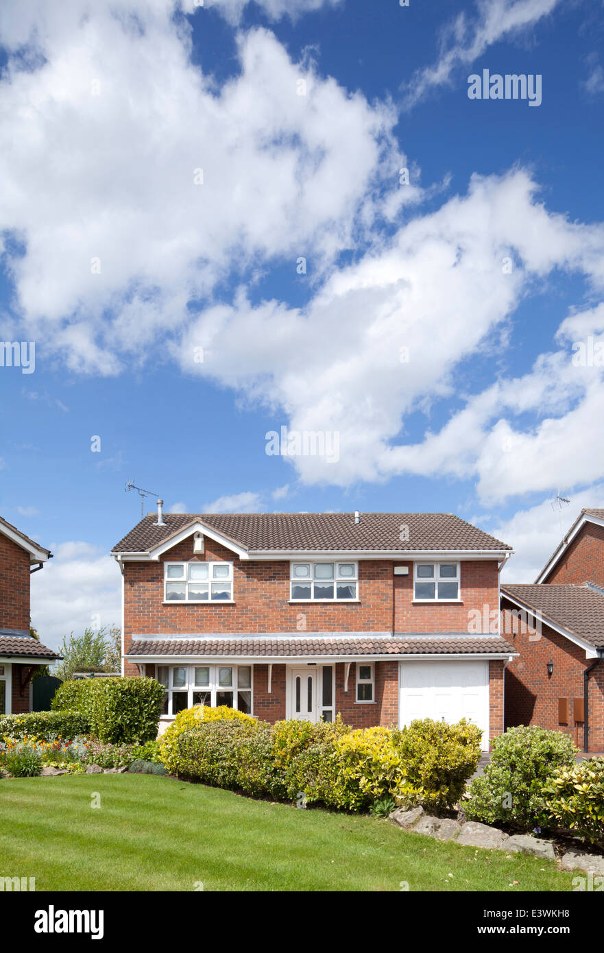 Exterior of detached house with integral garage, Cheshire, UK Stock ...