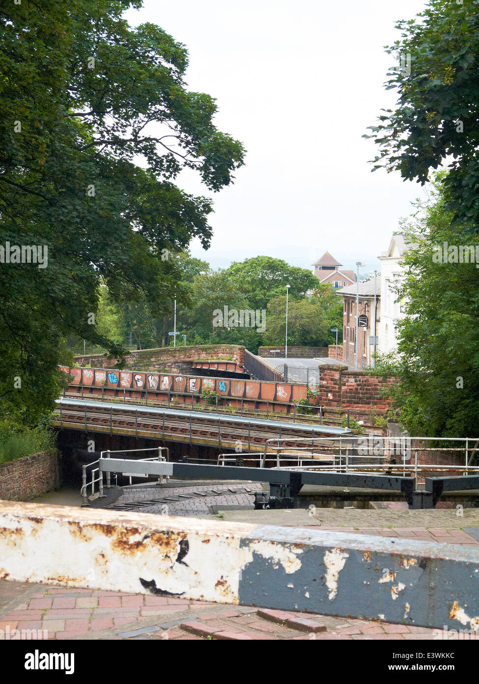 Railway bridge with Northgate lock over Shropshire Union Canal and ...