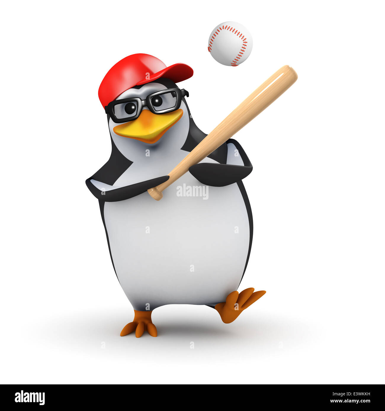 3d Academic penguin hits the baseball with the bat Stock Photo - Alamy