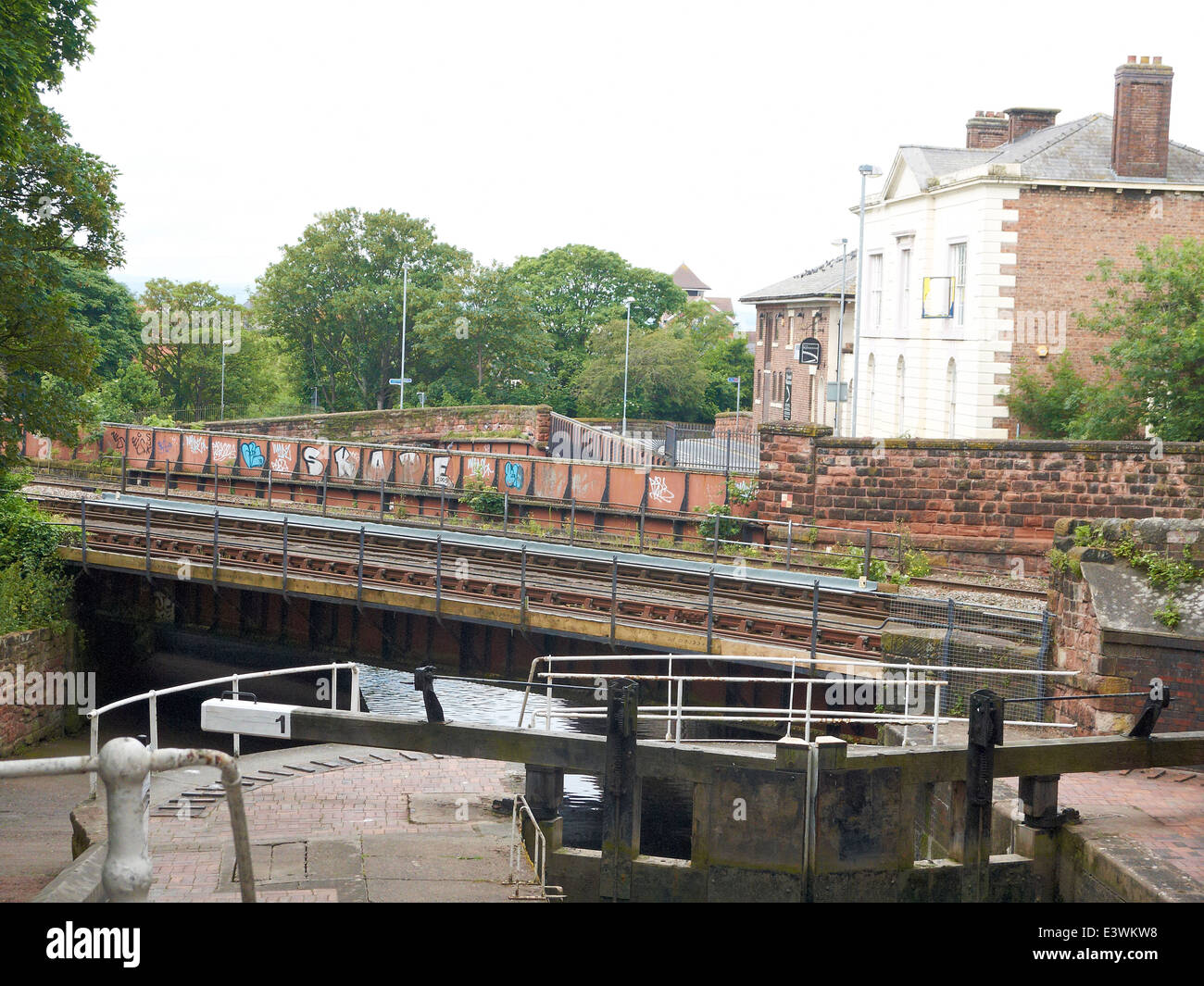 Railway bridge with Northgate lock over Shropshire Union Canal and ...
