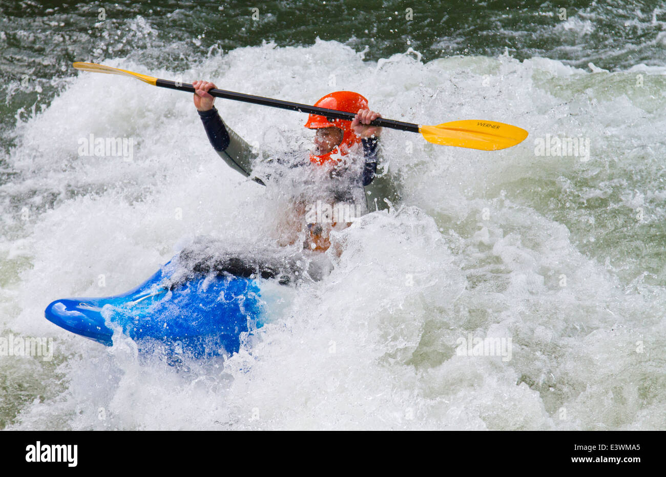 Whitewater kayaker paddling on Ocoee River in Ducktown, Tennessee USA ...