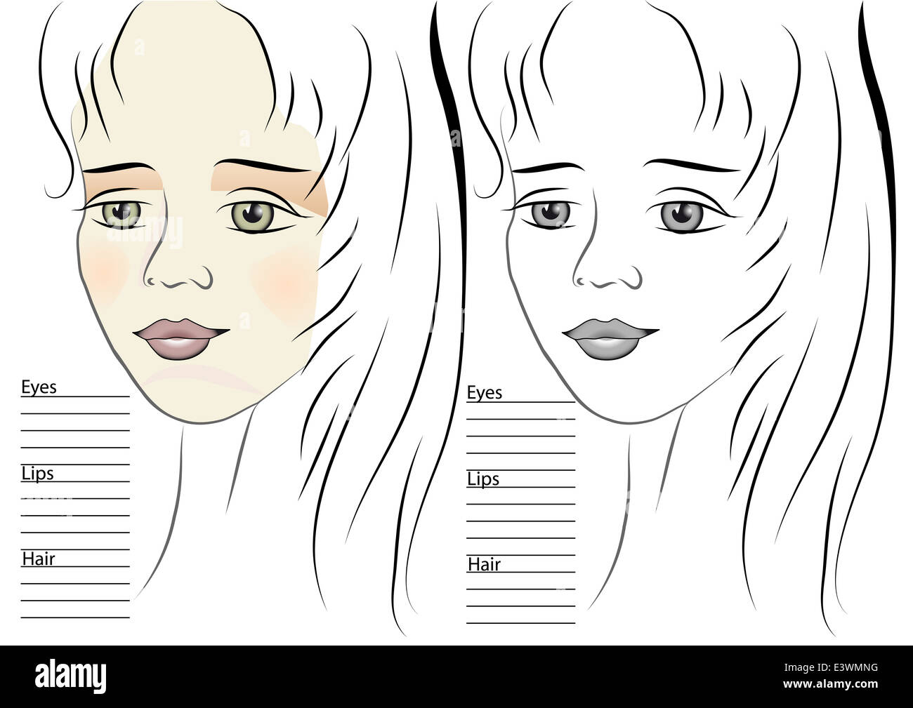 portrait of girl. makeup sketch template Stock Photo - Alamy