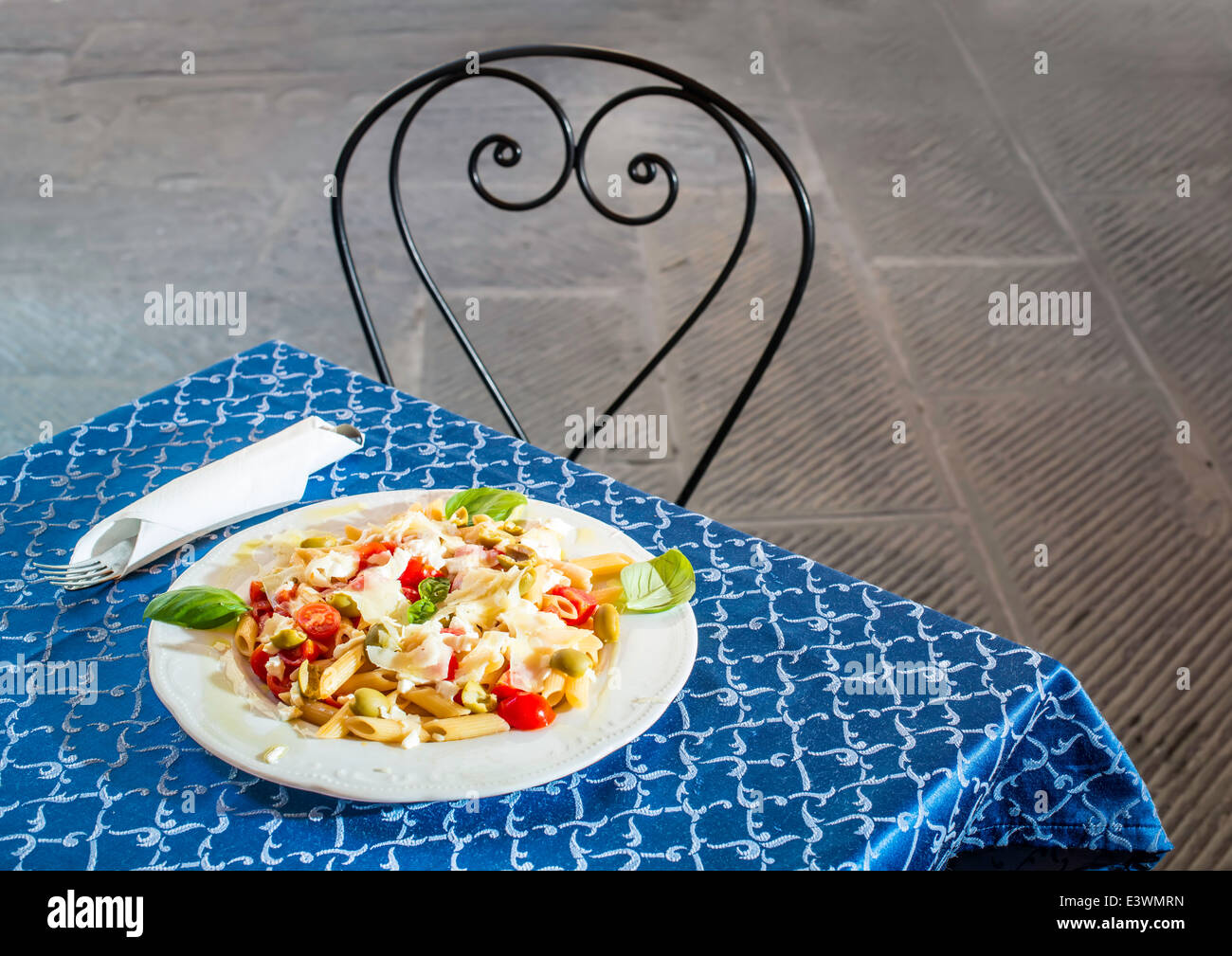 Plate with italian pasta. Vintage italian restaurant Stock Photo - Alamy