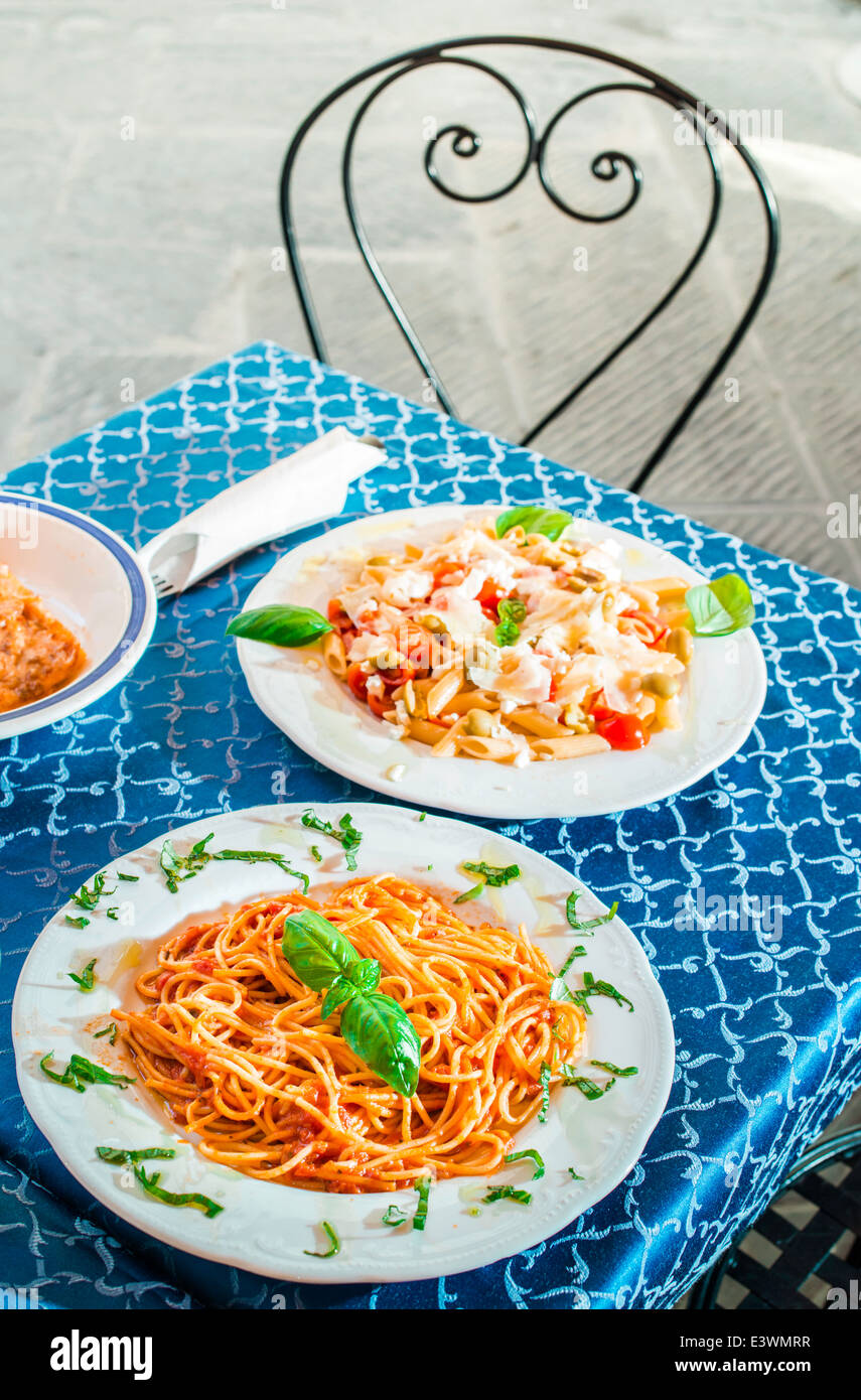 Plate with italian pasta. Vintage italian restaurant Stock Photo - Alamy
