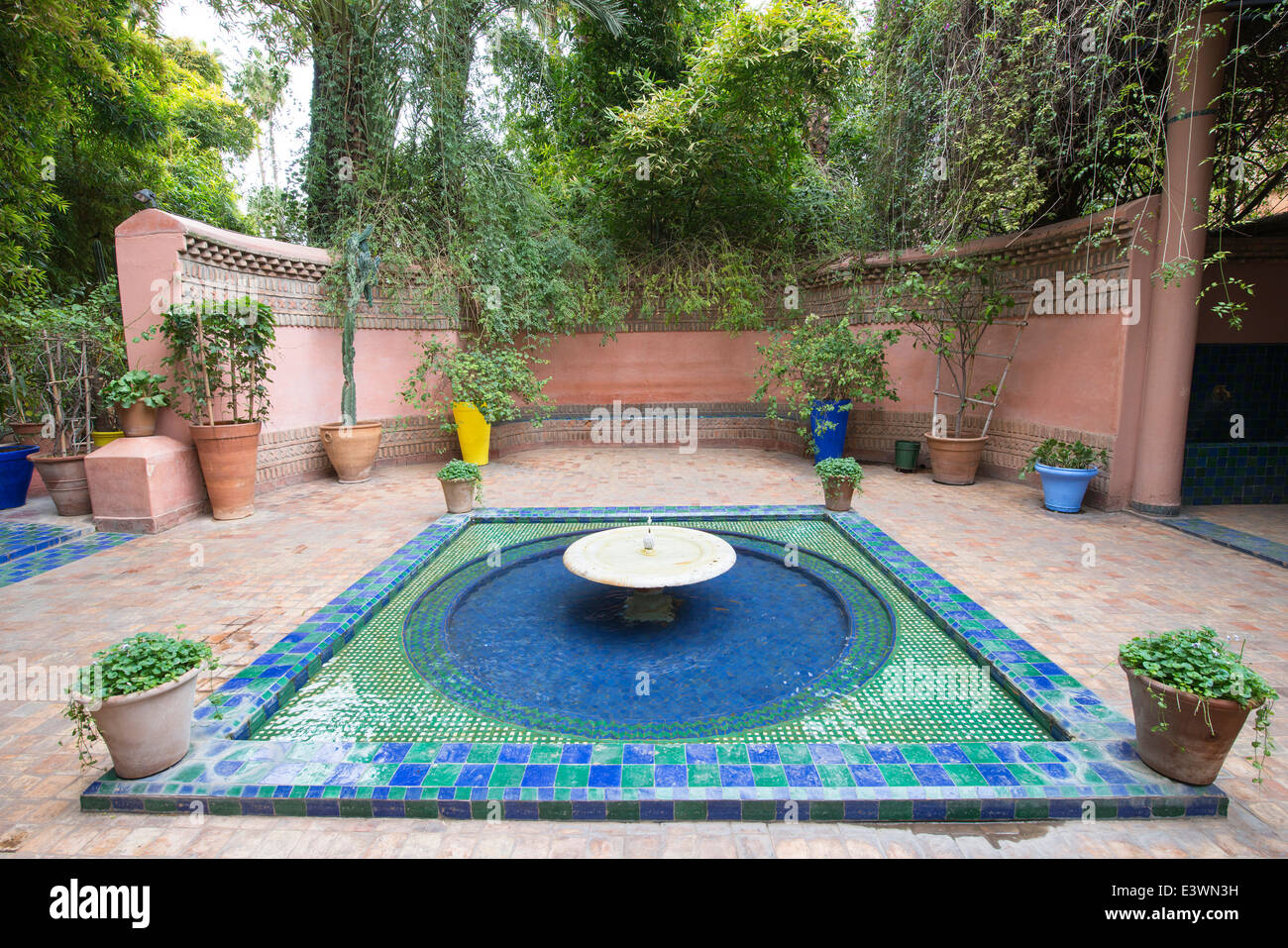 MAJORELLE GARDEN, MARRAKECH, MOROCCO, MARCH 11, 2014. A shallow ...