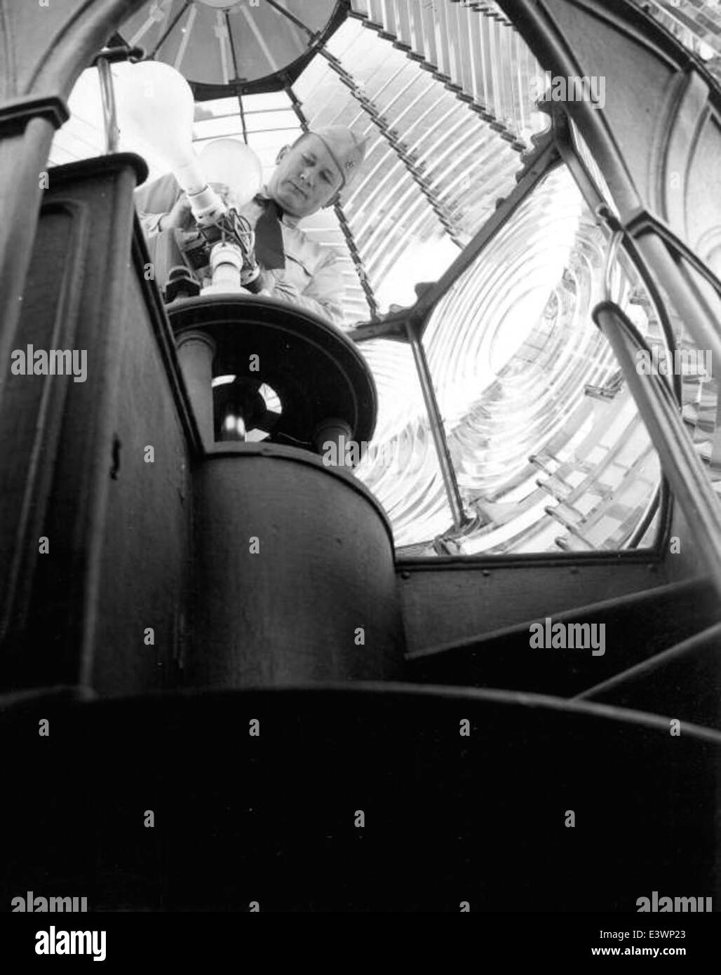 A close-up of the bulls-eye lens of the Pensacola Lighthouse, a ...