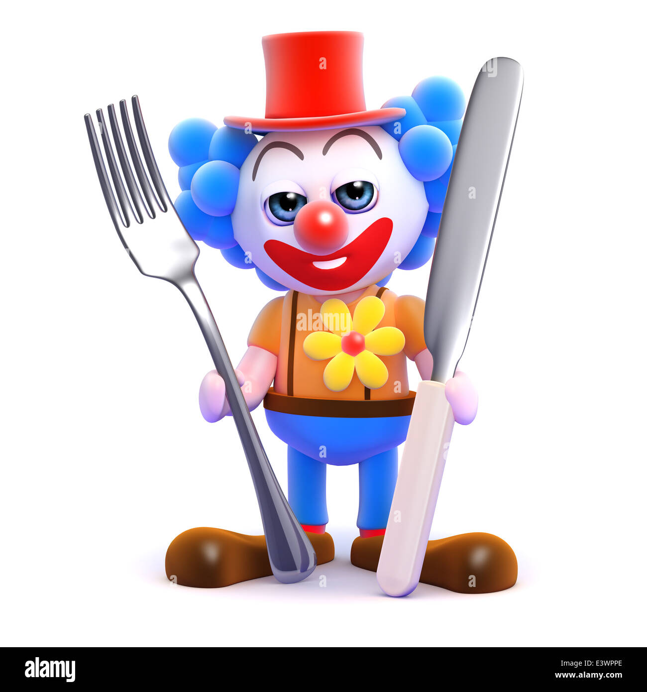 3d Clown with a knife and fork Stock Photo - Alamy