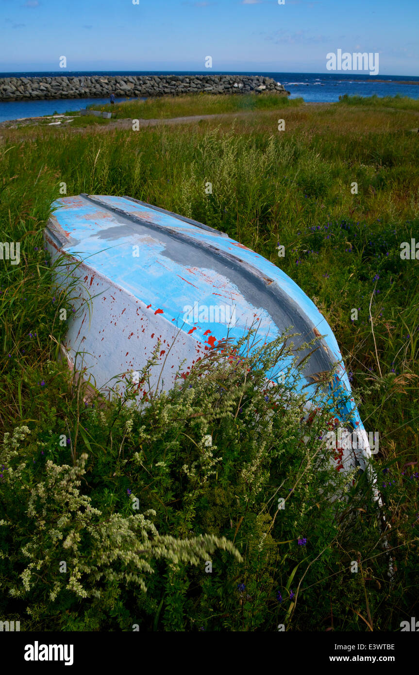 Old boat overturned and dis-used along the St. Lawrence river littoral ...
