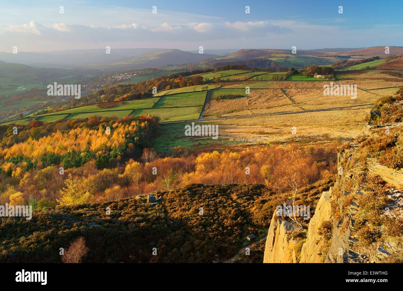 UK,Derbyshire,Peak District, Looking Towards Hathersage from Millstone ...