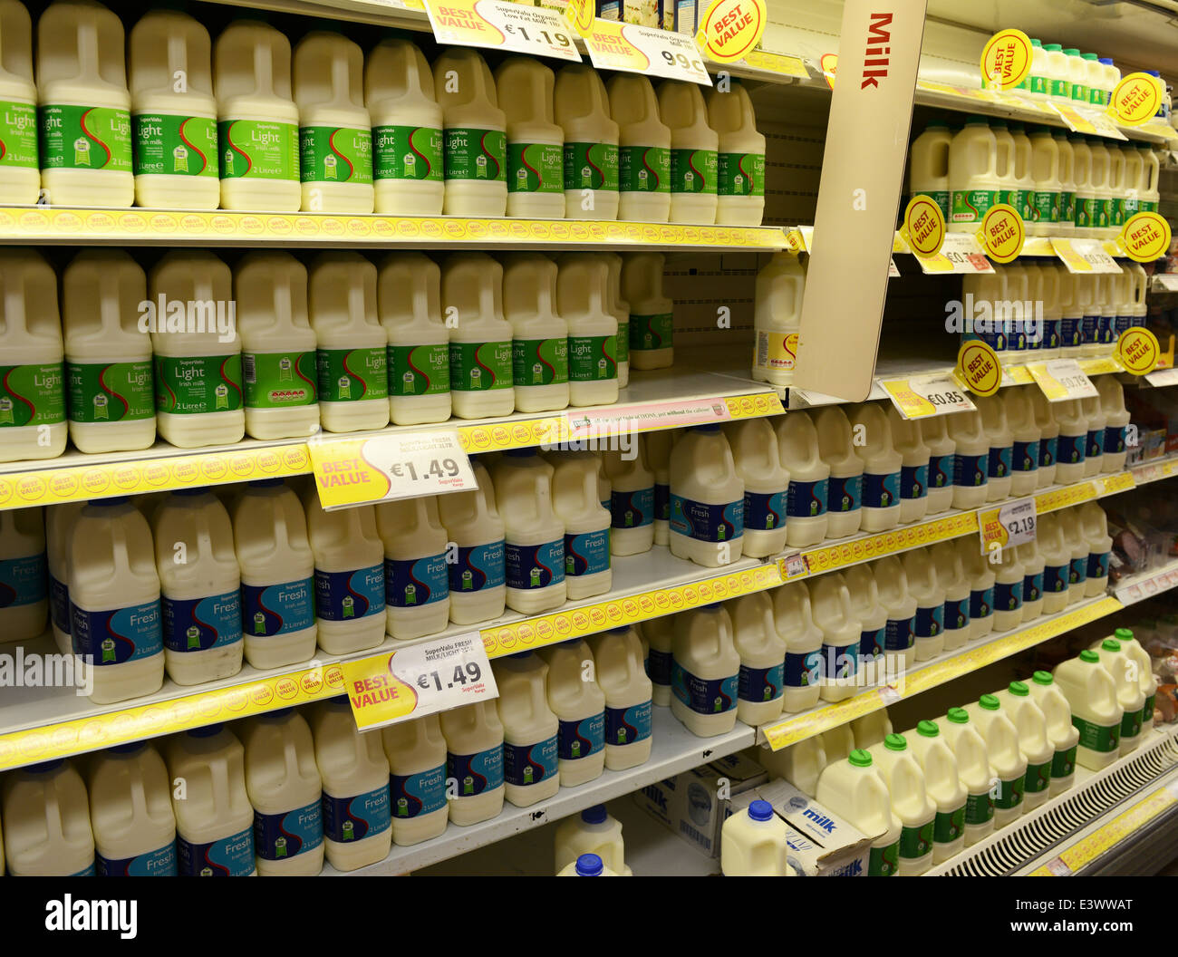 Milk supermarket shelf dairy light fresh full fat hi-res stock ...