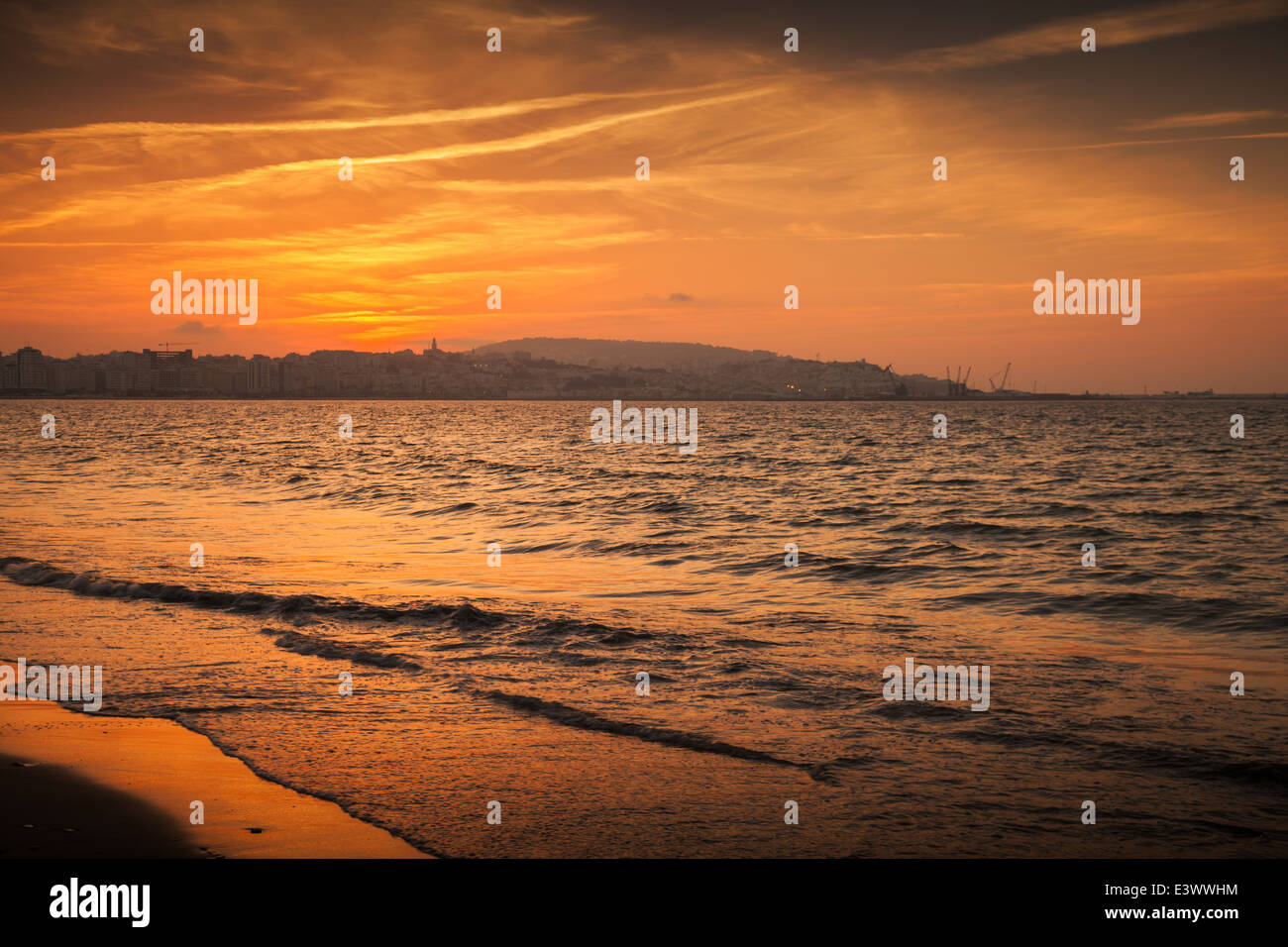 Atlantic ocean, red sunset in Tangier, Morocco Stock Photo - Alamy