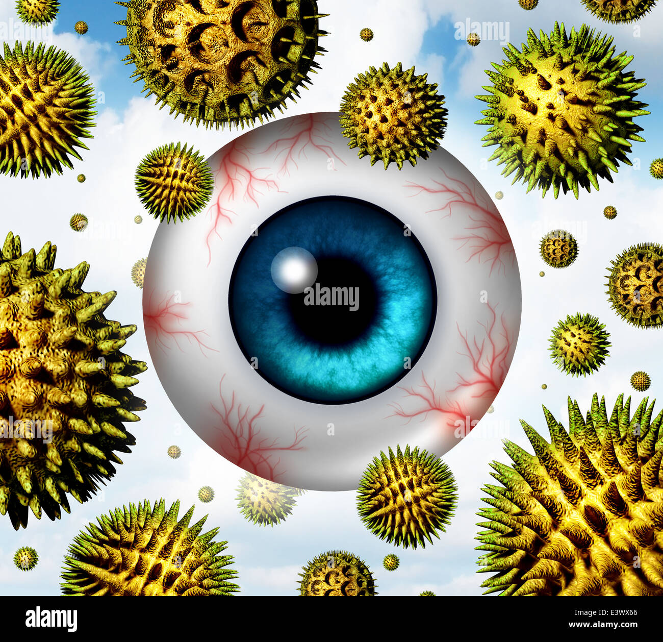 Hay fever and pollen allergy concept as a group of microscopic organic ...